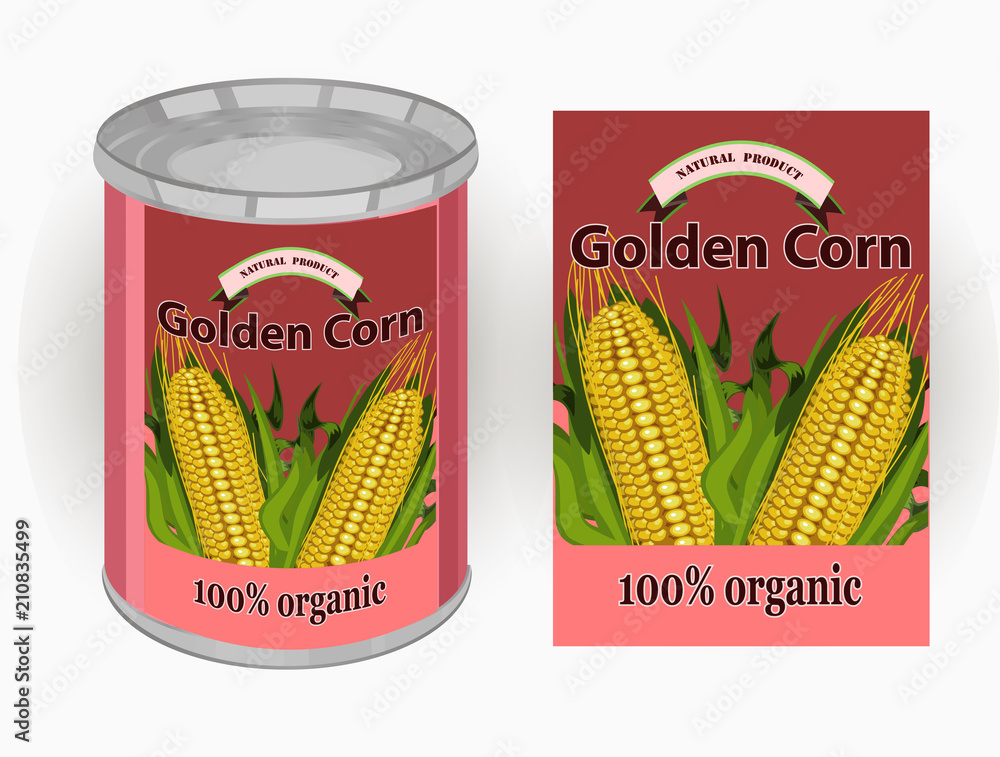 Vector illustration of tin can with a label for canned sweet corn with ...