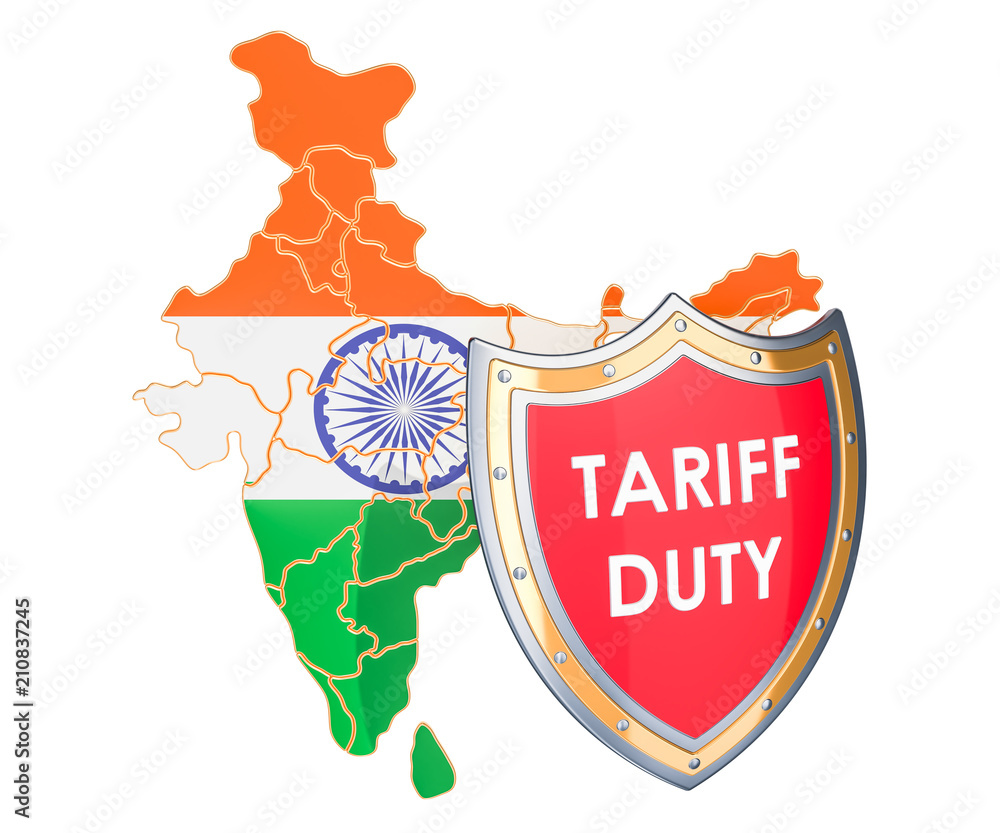 Indian protective tariffs concept. Map of India with shield, 3D ...