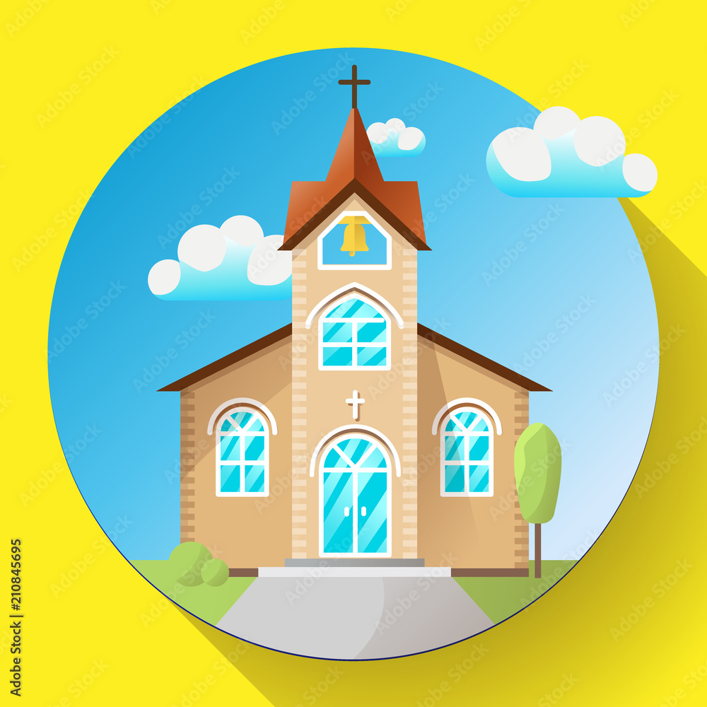 Vector church building icon flat. Religion house illustration or church ...
