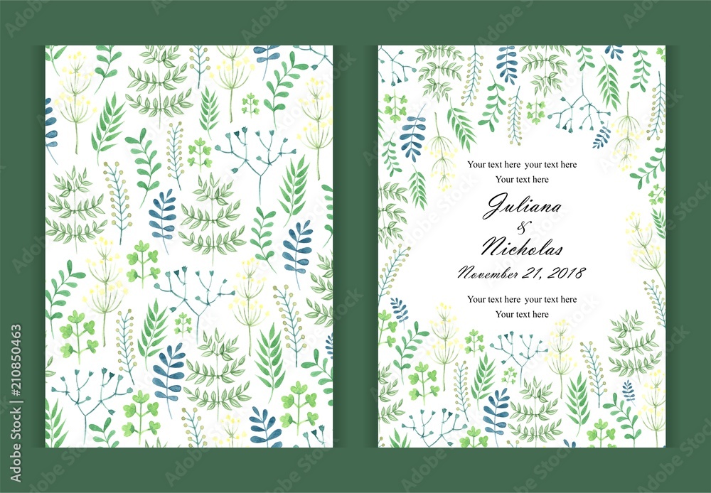 Watercolor background in nature style green. Invitation card for a ...