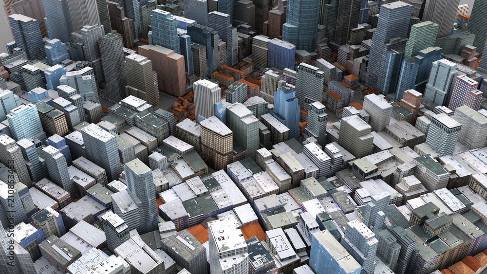 Architectural 3D model illustration of a large city on a ...