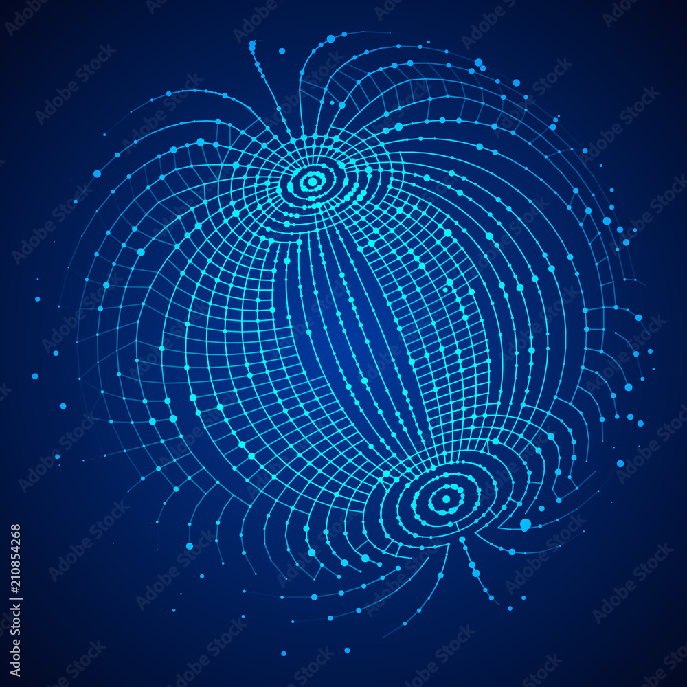 Big data visualization. HUD wireframe mesh sphere with dot and lines ...