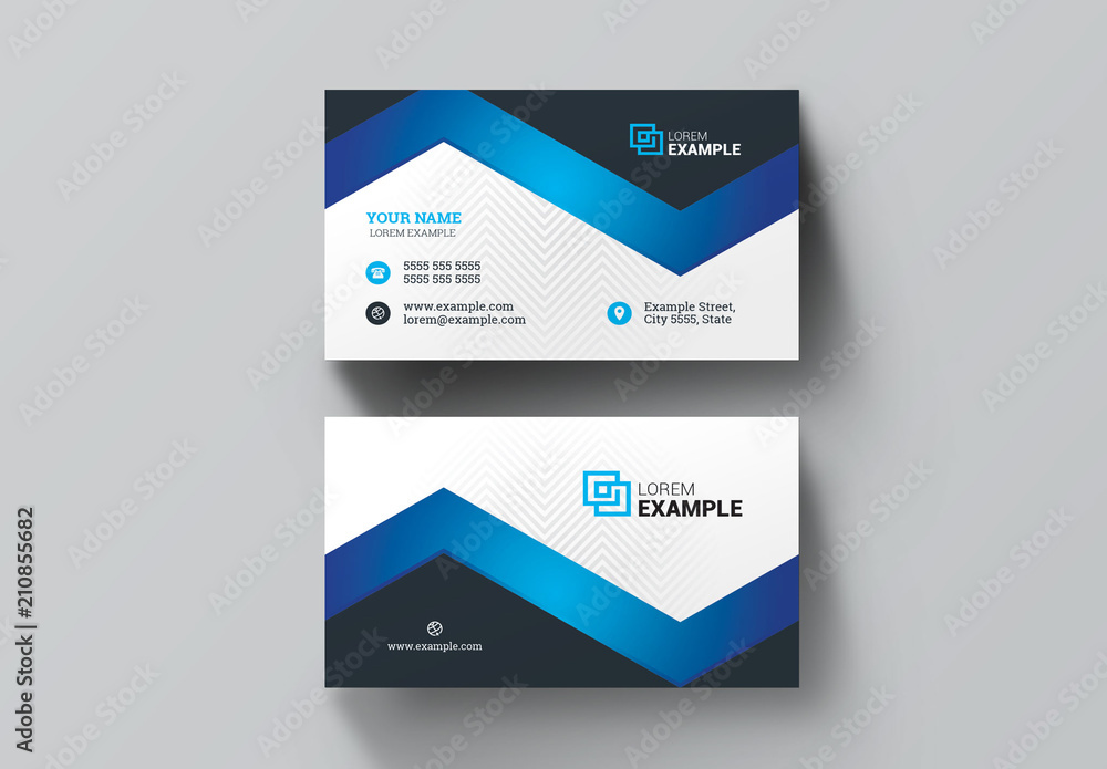 Business Card Layout with Blue Elements Stock Template | Adobe Stock