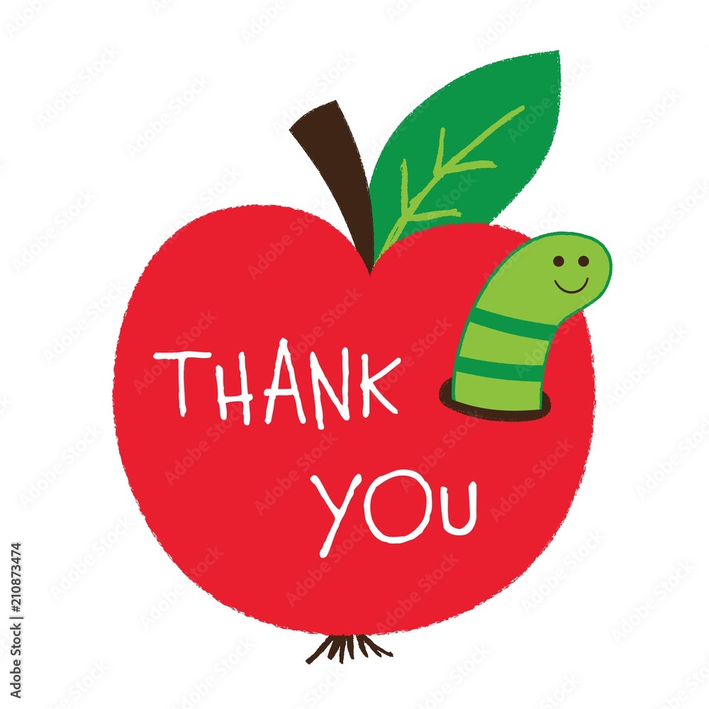 Thank you Teachers Day card with an apple and a worm Stock Vector ...