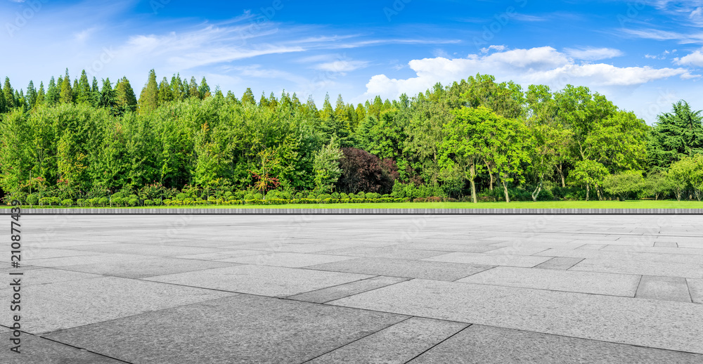 Asphalt road square and river hill under the blue sky Stock Photo ...