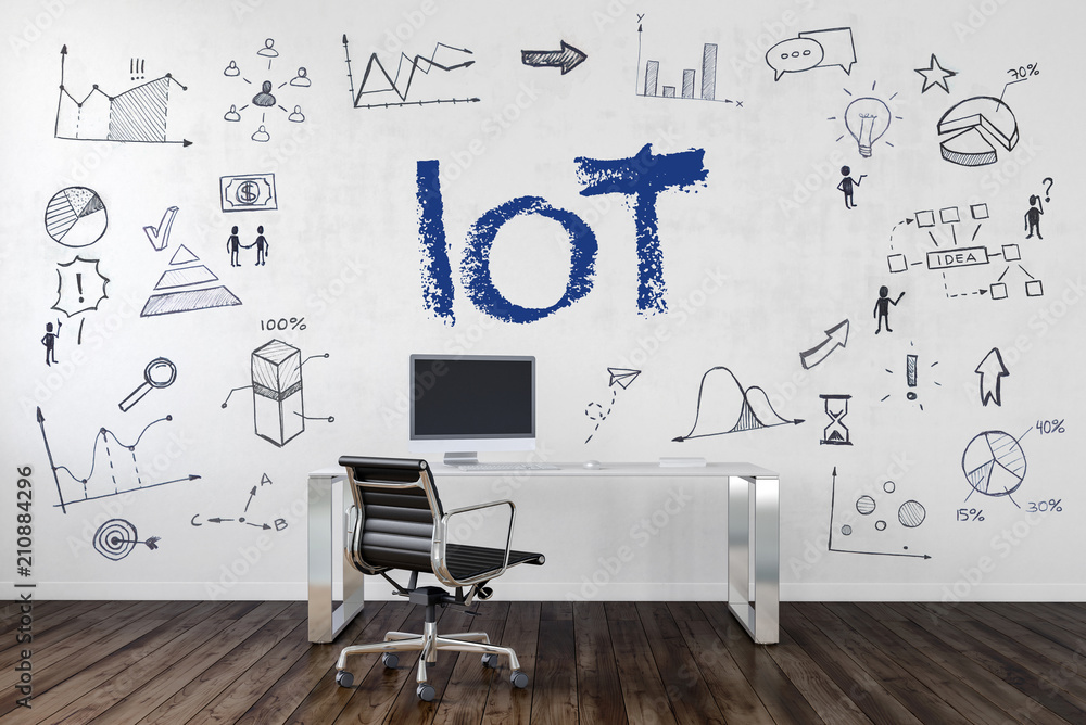 IoT Internet of Things | Desk in an office ilustración de Stock | Adobe ...