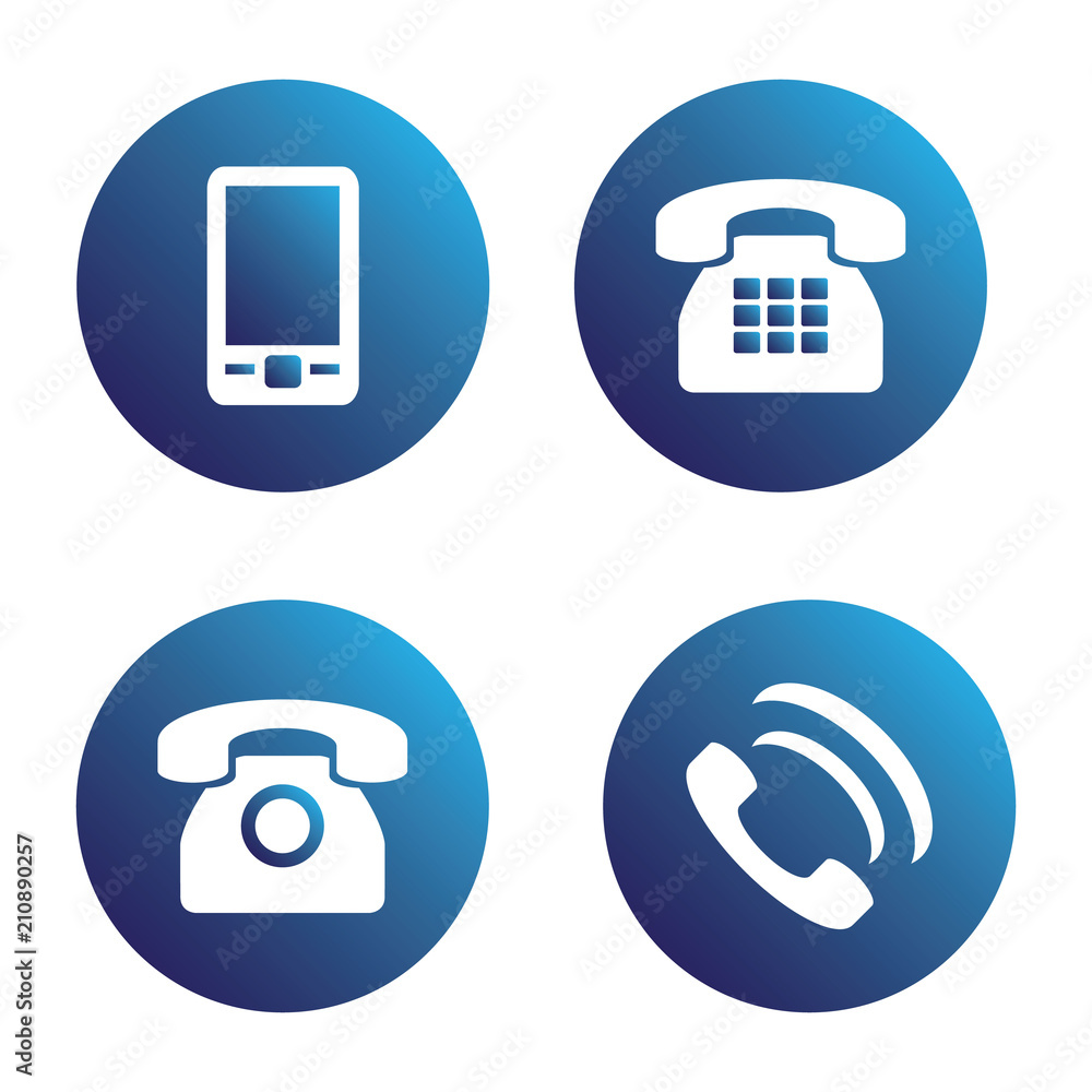 Vector icon set: simple blue phone icons - mobile phone, handset, two ...