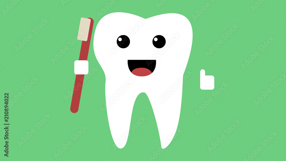 Cartoon happy tooth icon, healthy teeth concept smiling and holding ...
