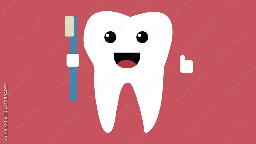 Cartoon dancing happy tooth icon, healthy teeth concept loop red ...
