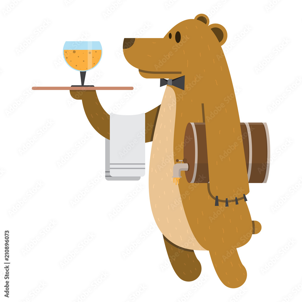 bear carries a drink on the tray,wild animal and honey alcoholic ...