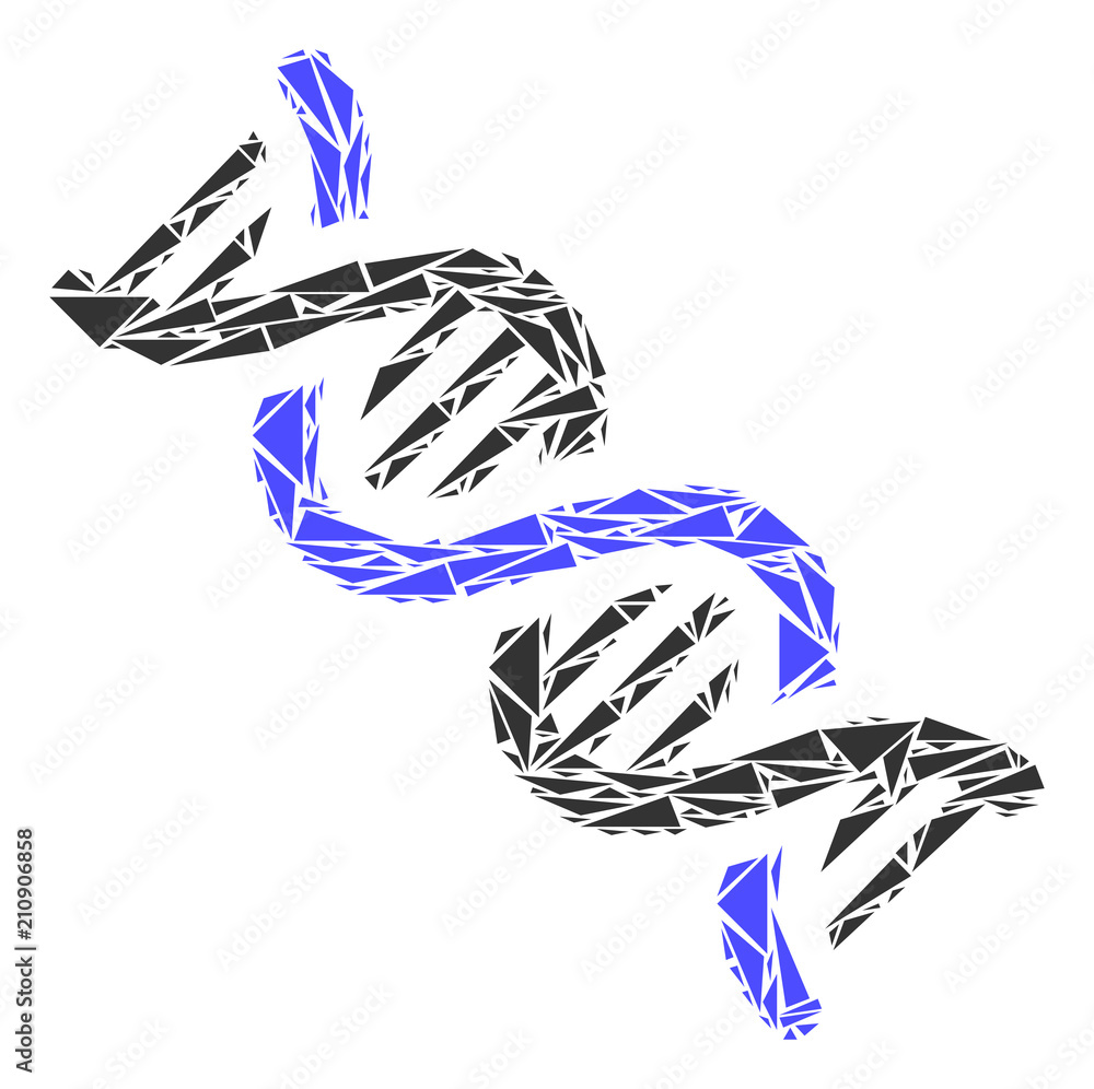 DNA spiral collage of triangle elements in variable sizes and shapes ...