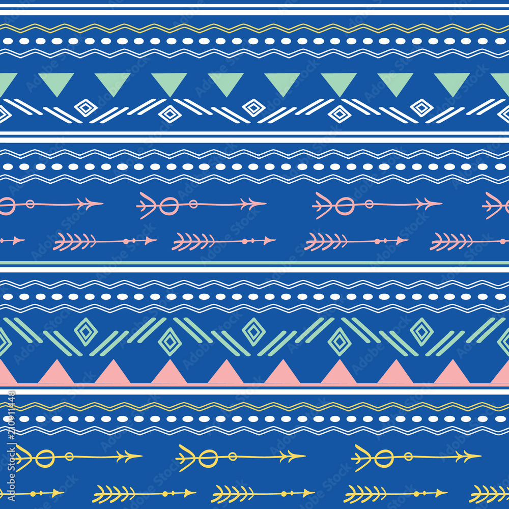 Blue pink tribal arrows seamless pattern. Great for folk modern ...