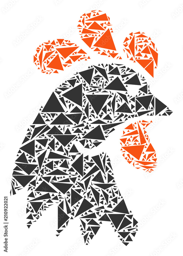 Rooster head mosaic of triangle elements in variable sizes and shapes ...