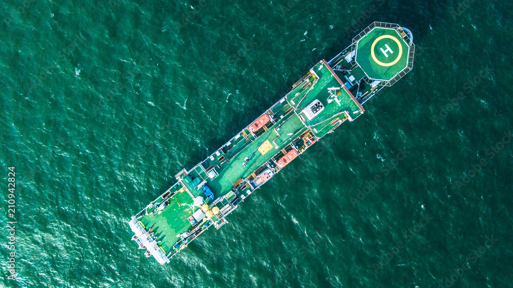 Cable laying ship anchored in Singapore, Aerial top view cable ship ...
