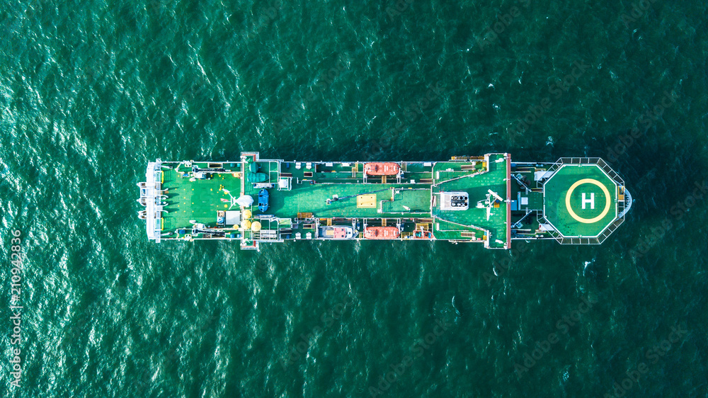 Cable laying ship anchored in Singapore, Aerial top view cable ship ...