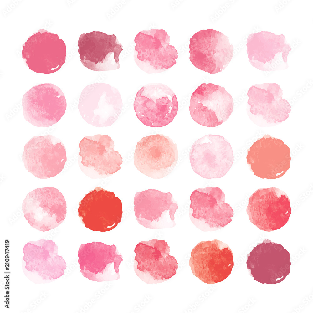 Set of colorful watercolor hand painted round shapes, stains, circles ...