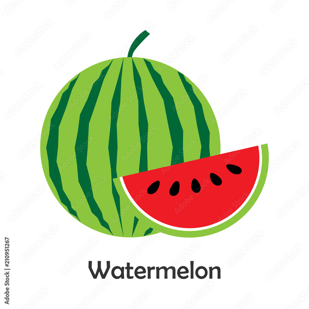 Watermelon with slice in cartoon style, card with fruit for kid ...