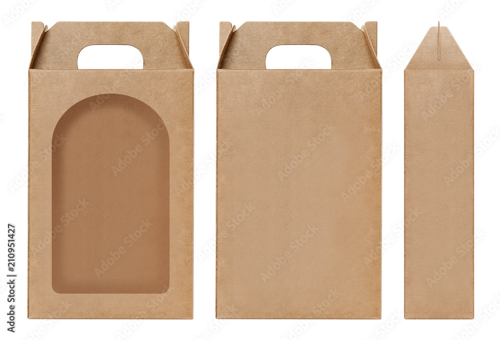 Box brown window shape cut out Packaging template, Empty kraft Box ...