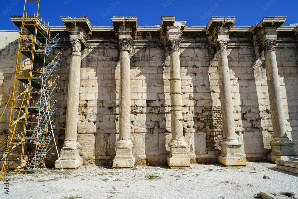 Restoration work in progress at classical roman library of Hadrian ...