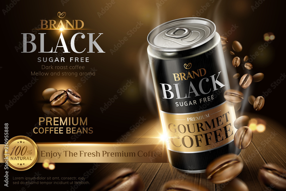 Premium black canned coffee ads เวกเตอร์สต็อก | Adobe Stock