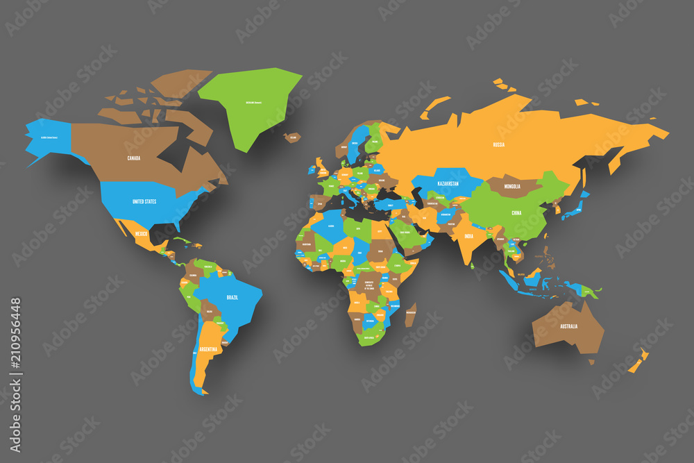 Political map of World in four colors of national countries and labels ...