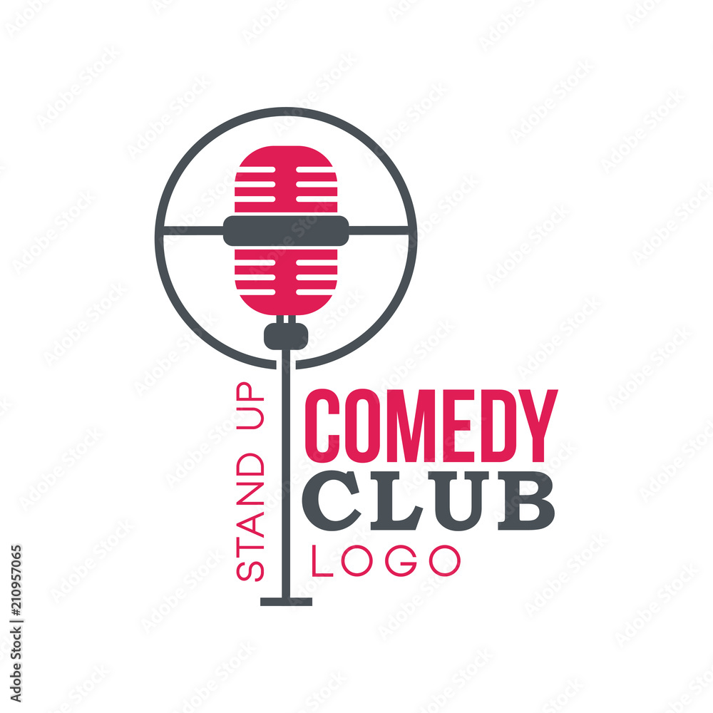 Comedy club stand up logo with retro microphone vector Illustration on ...