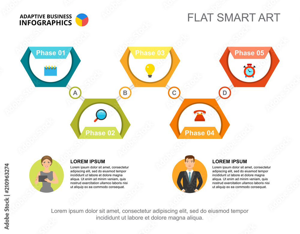 Five phases process chart template for presentation. Vector ...