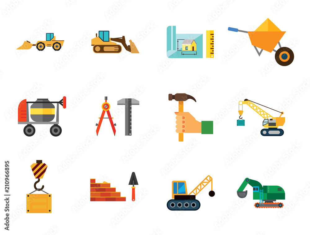 Construction Site Icon Set. House Scheme Bricklaying And Trowel ...