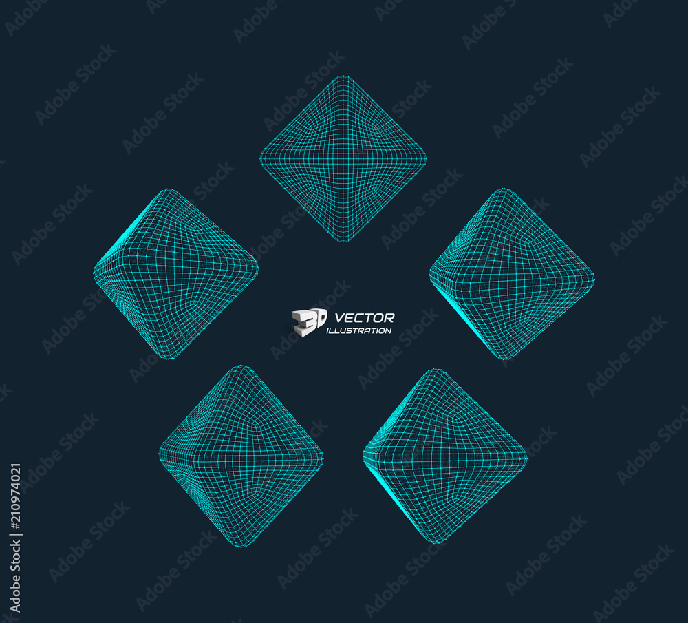 Octahedron. Object with lines and dots. Molecular grid. Vector ...
