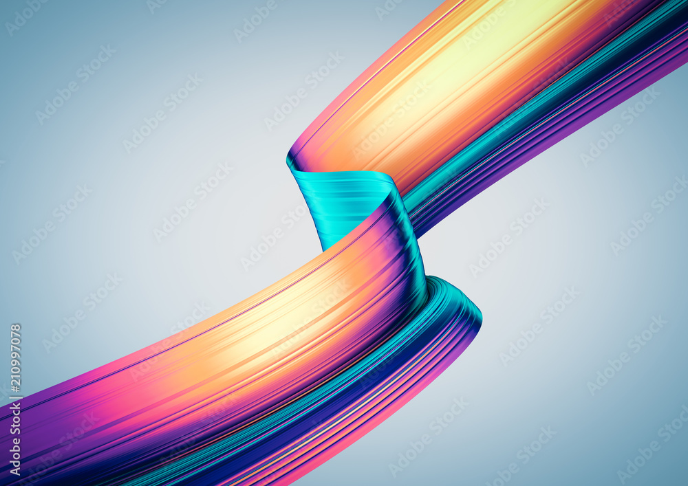3D render abstract background. Colorful 90s style twisted shapes in ...