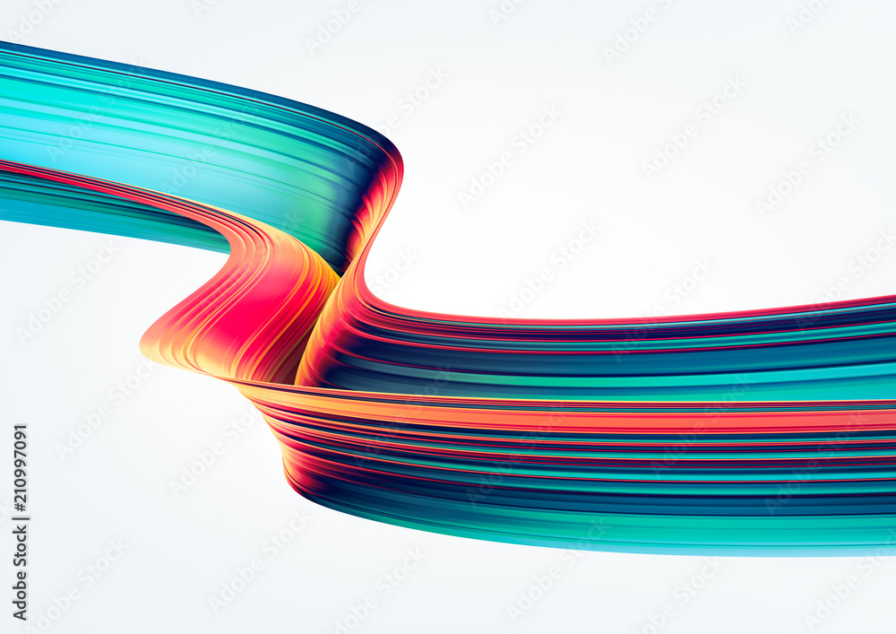 3D render abstract background. Colorful 90s style twisted shapes in ...
