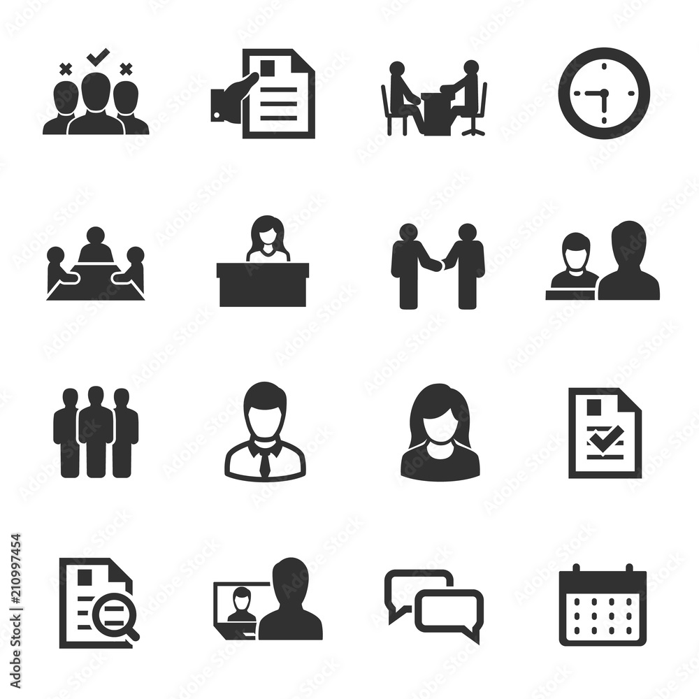 job interview, monochrome icons set. choice of employee, simple symbols ...