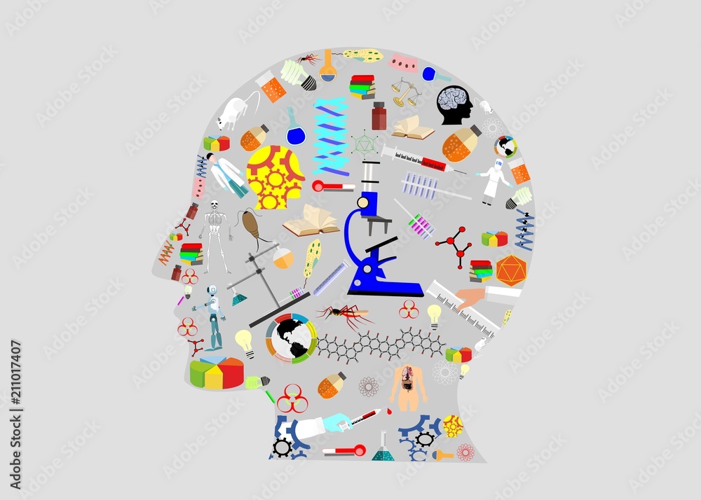 Human head and science icons. Concept vector illustration of Modern ...