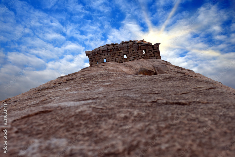 Ancient Hindu temple ruins that was built on a hill rock at ...