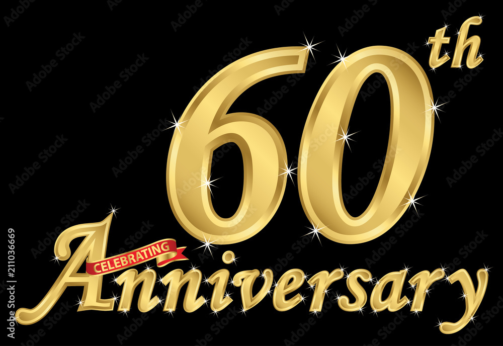 Celebrating 60th anniversary golden sign, vector illustration Stock ...