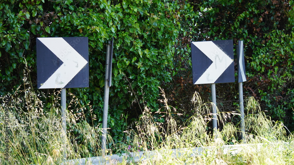 pair of curve modular delineator road signs in a country road Stock ...