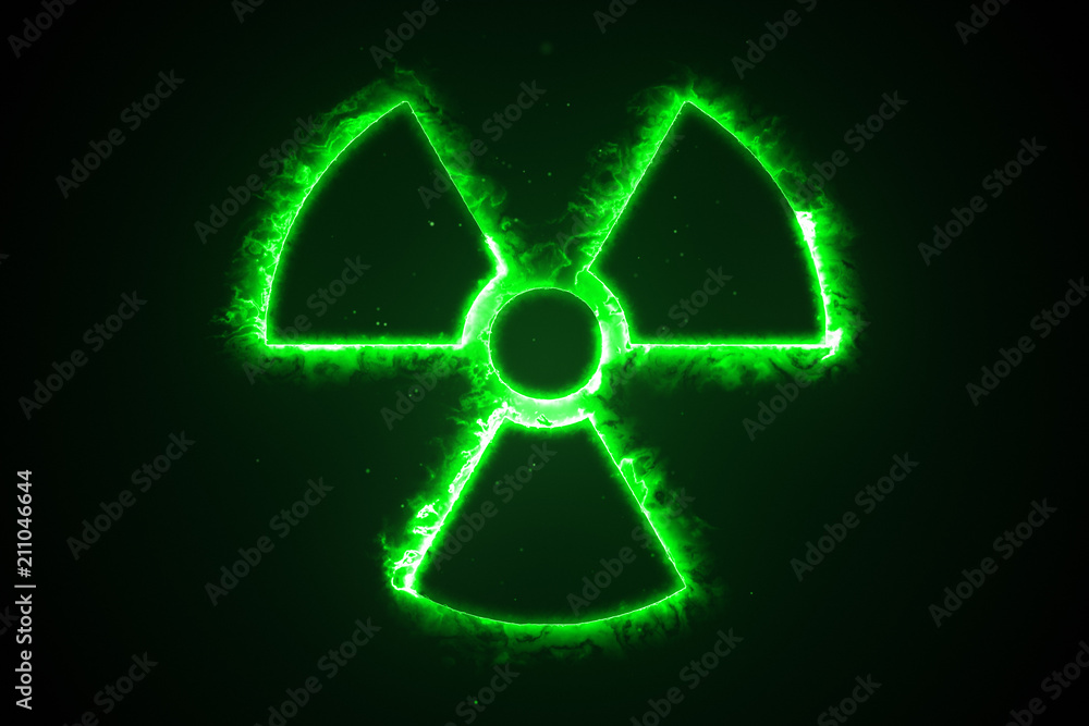 3d illustration of green fire or flow energy from nuclear and biohazard ...