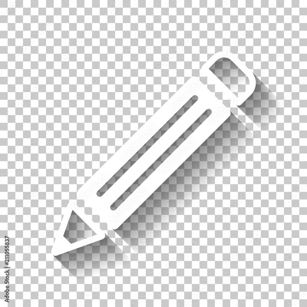 simple pencil symbol. White icon with shadow on transparent back Stock ...