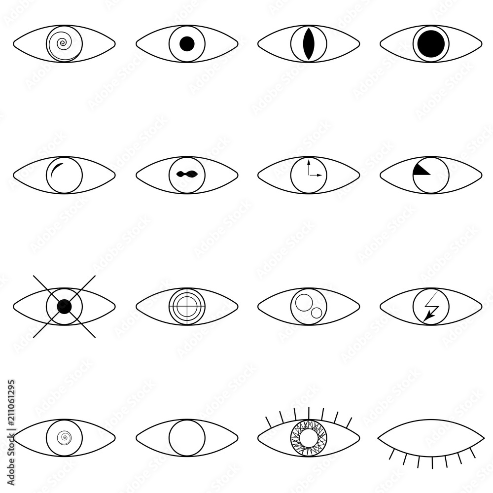 Eye line icon. Human organ of sight in different positions, visual ...
