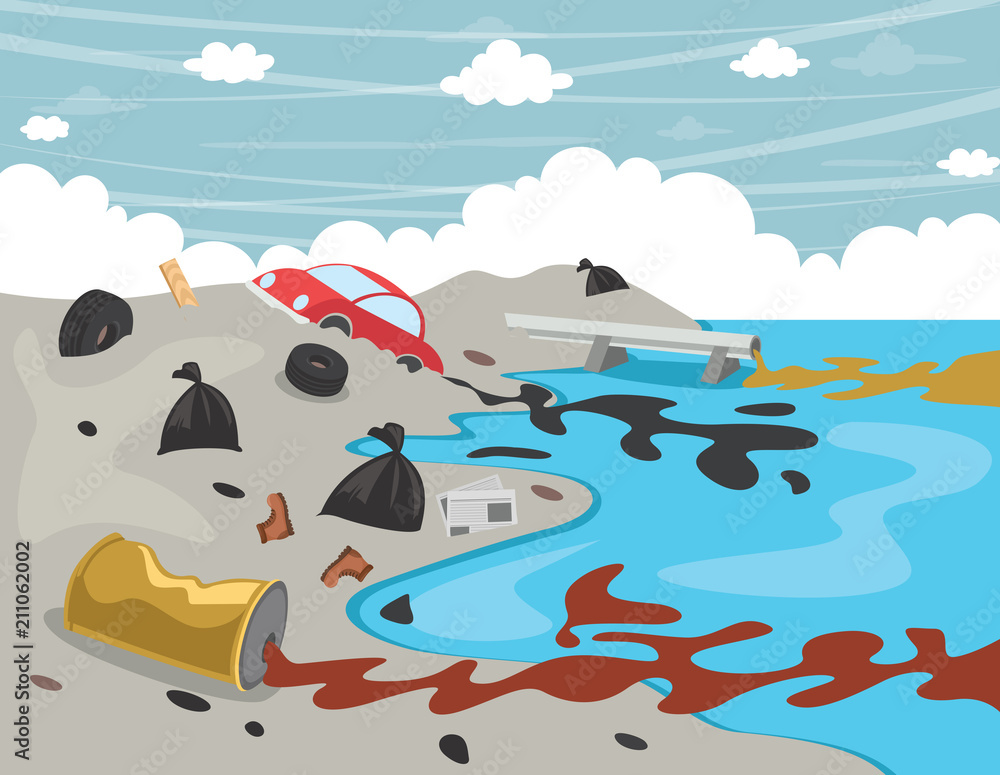 Vector Illustration Of Water Pollution Stock Vector | Adobe Stock