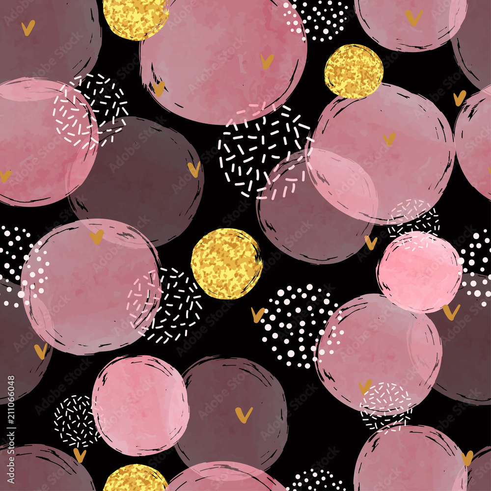 Seamless dotted pattern with watercolor pink circles. Vector abstract ...