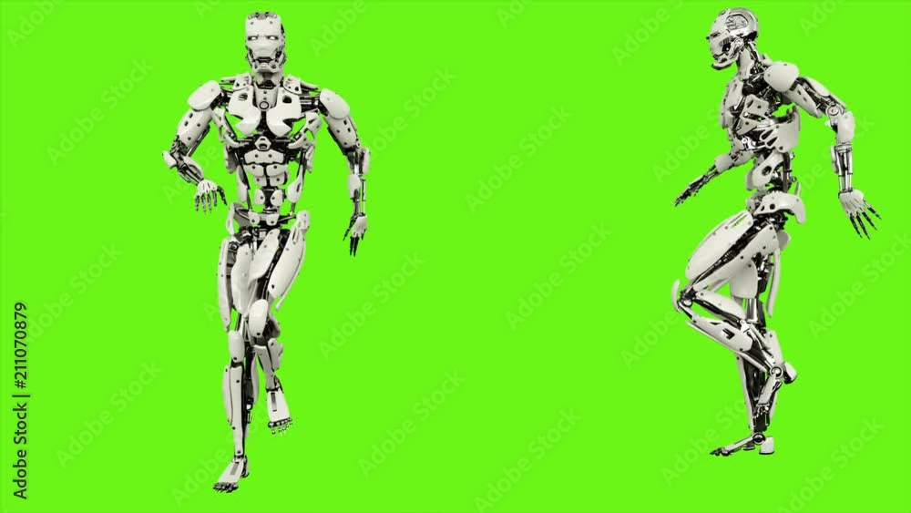 Robot android is dancing hip hop. Realistic looped motion on green ...