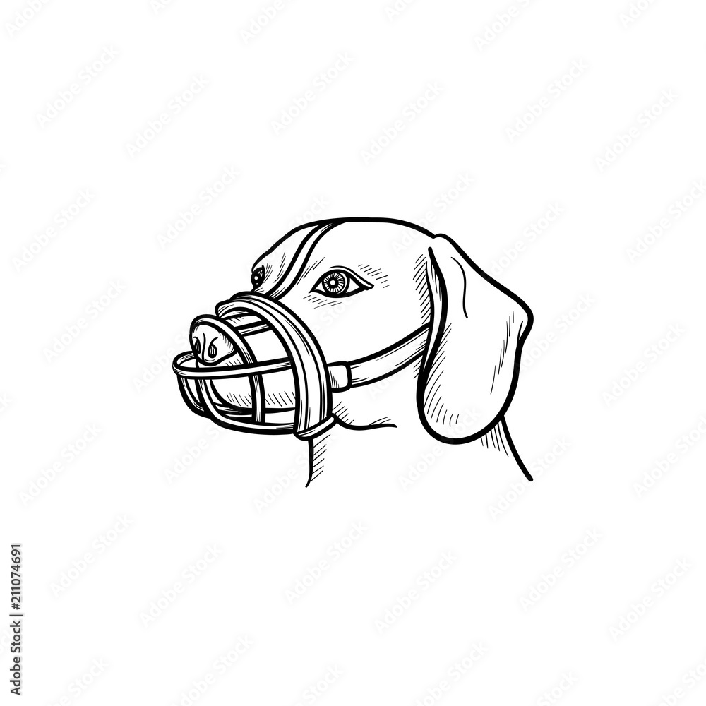 Dog with a muzzle hand drawn outline doodle icon. Pets in the city life ...