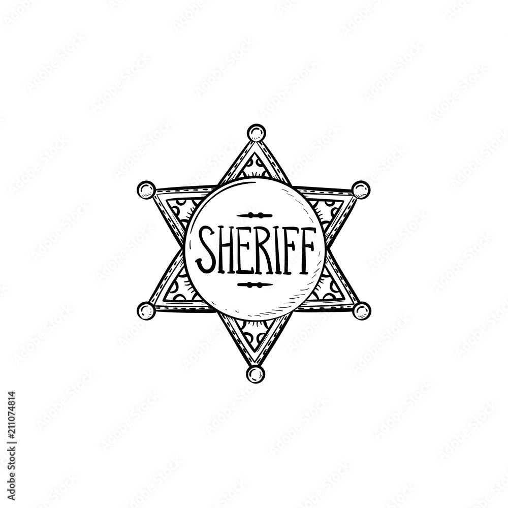 Sheriff star hand drawn outline doodle icon. Police authority, county ...