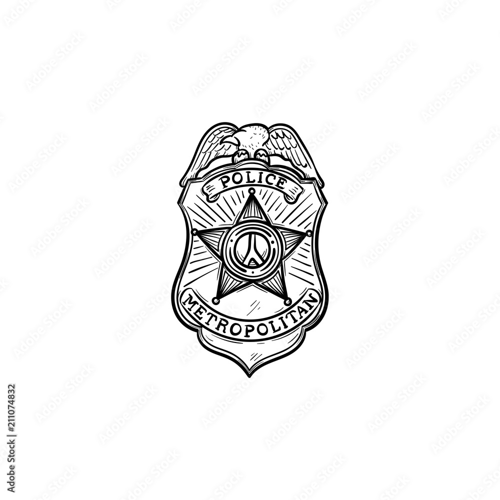 Police badge hand drawn outline doodle icon. Police authority, patrol ...