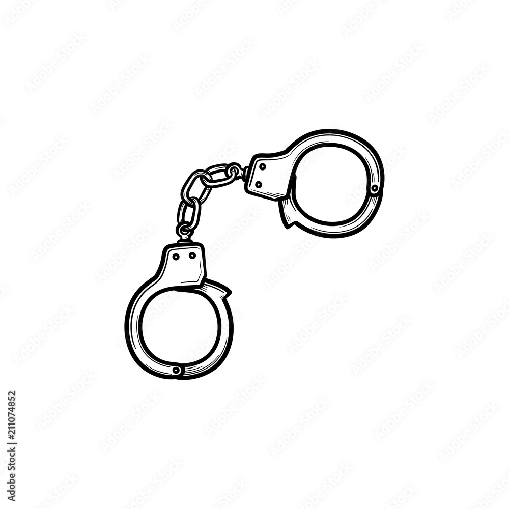 Police handcuffs hand drawn outline doodle icon. Police authority ...