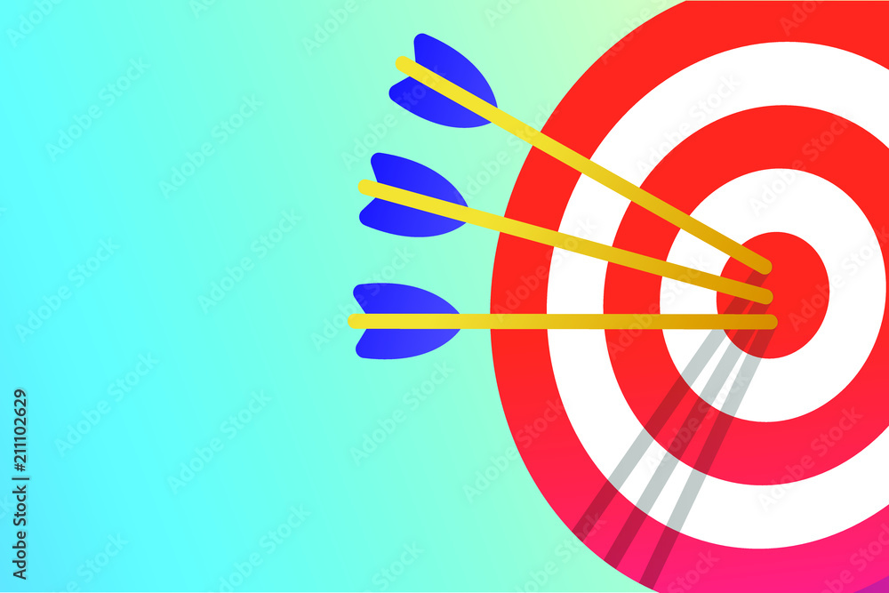 Red white target with arrows in the bullseye with shadows on it. Goal achieving symbol icon sign ...