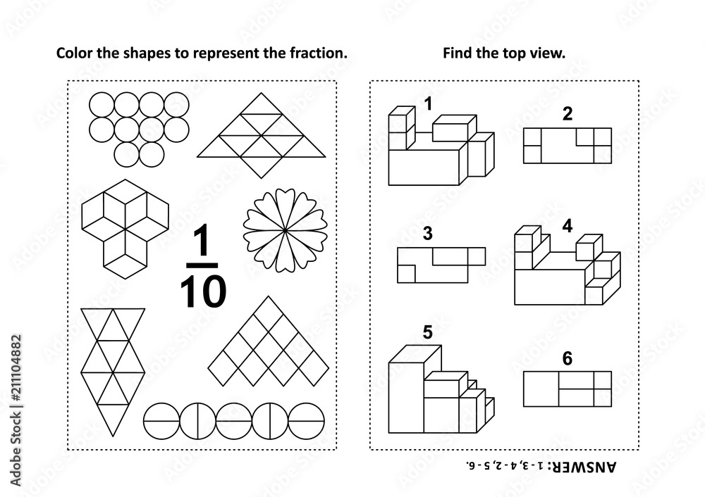 Two visual math puzzles and coloring pages. Color the shapes to ...