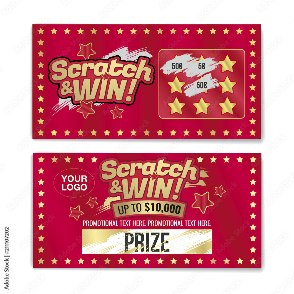 Template cards with scratch & win letters. Golden colors letters. CMYK ...