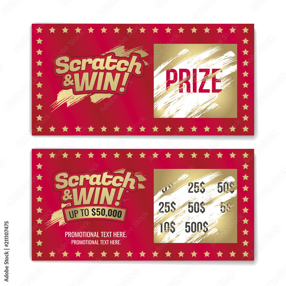 Template cards with scratch & win letters. Golden colors letters. CMYK ...